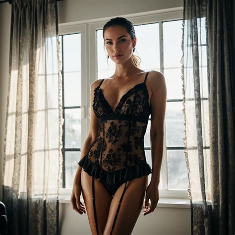Elegant Woman In Black Lace Lingerie By Window Swap Face