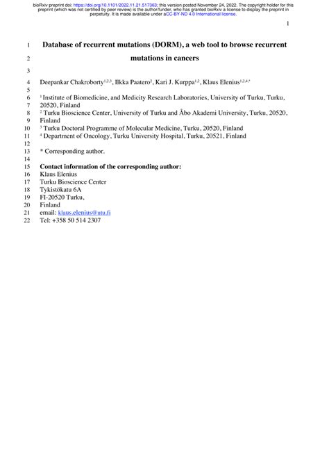 Pdf Database Of Recurrent Mutations Dorm A Web Tool To Browse