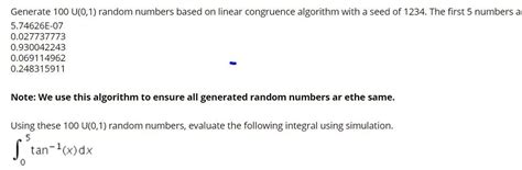 solved generate 100 u 0 1 random numbers based on linear