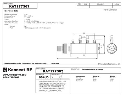 Rotary Attenuator N Female Dc 25 Ghz 50 Ohms 2 Watts 0 50 Db In 1