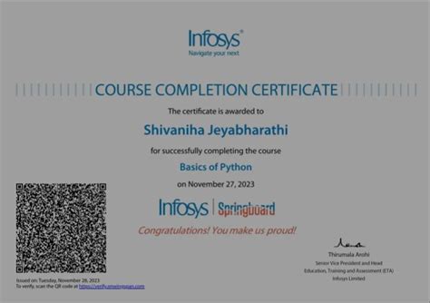 Completed Basics Of Python Course On Infosys Springboard Shivaniha