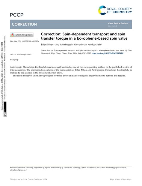 Pdf Correction Spin Dependent Transport And Spin Transfer Torque In A Borophene Based Spin Valve