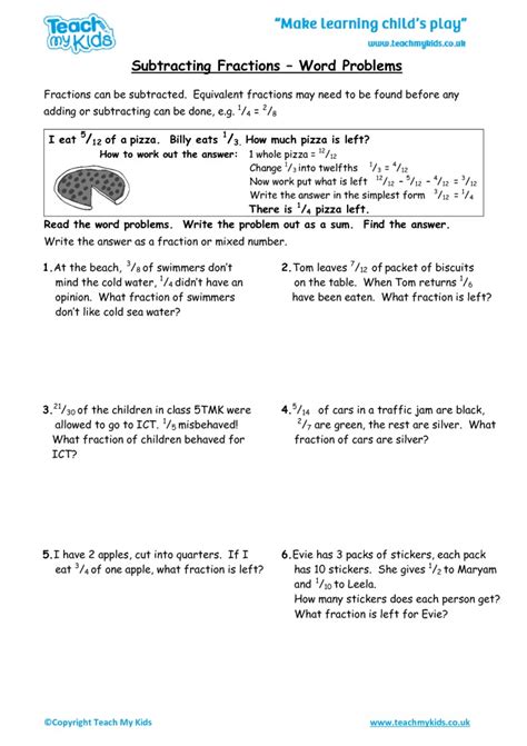 Subtracting Fractions Worksheets Library