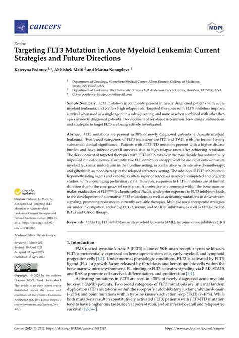 Pdf Targeting Flt3 Mutation In Acute Myeloid Leukemia Current Strategies And Future Directions