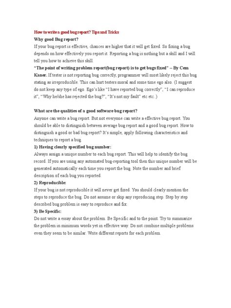 How To Write A Good Bug Report Pdf Software Bug Software