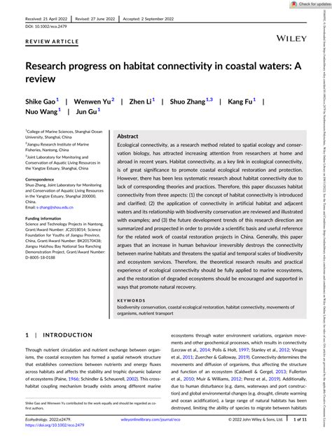 Pdf Research Progress On Habitat Connectivity In Coastal Waters A Review