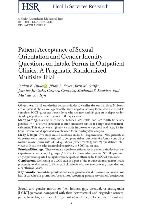 PDF Patient Acceptance Of Sexual Orientation And Gender Identity Questions On Intake Forms In