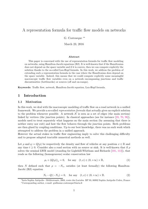 Pdf A Representation Formula For Traffic Flow Models On Networks
