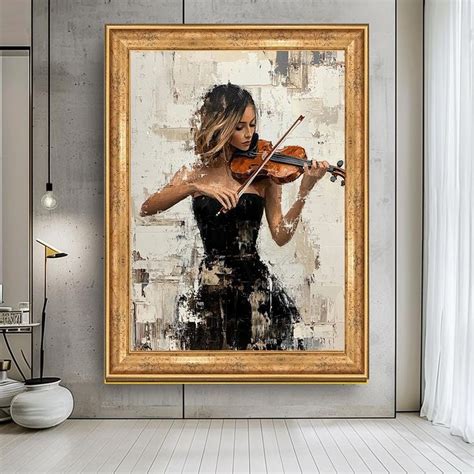 Elegant Violinist Canvas Wall Art Modern Impressionist Music Artwork