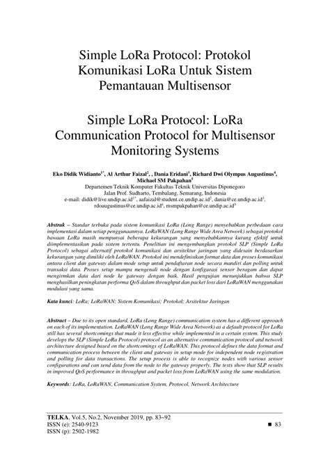 Pdf Simple Lora Protocol Protokol Komunikasi Lora Untuk Sistem Pemantauan Multisensor