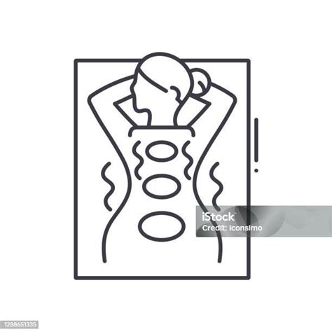 핫 스톤 마사지 아이콘 선형 절연 일러스트레이션 얇은 선 벡터 웹 디자인 기호 흰색 배경에 편집 가능한 스트로크와 개요 개념