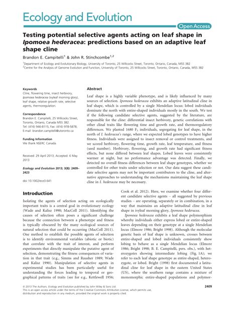 Pdf Testing Potential Selective Agents Acting On Leaf Shape In