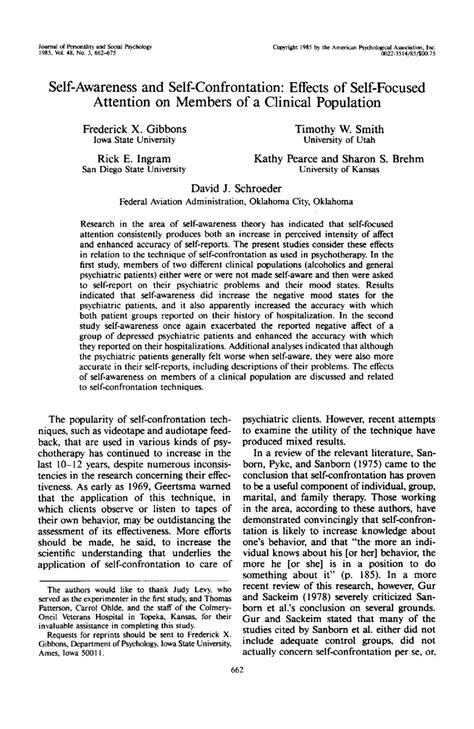 Pdf Self Awareness And Self Confrontation Effects Of Self Focused Attention On Members Of A