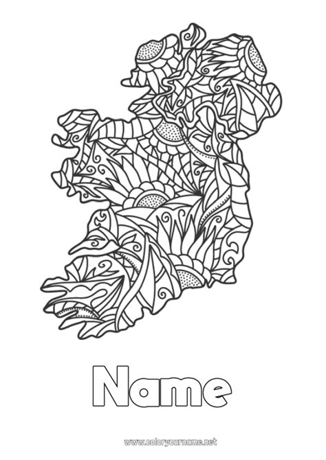 Coloring Page Ireland In Zentangle Patterns