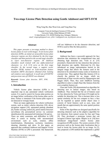 Pdf Two Stage License Plate Detection Using Gentle Adaboost And Sift Svm