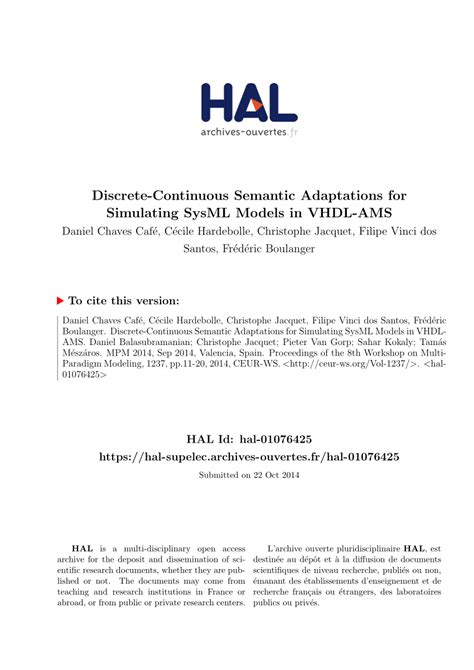 Pdf Discrete Continuous Semantic Adaptations For Simulating Sysml Models In Vhdl Ams