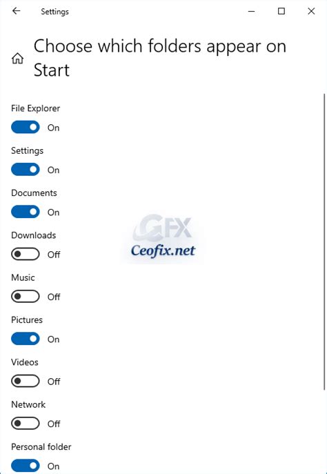 Add Or Remove Folder Shortcuts In Start Menu Of Windows