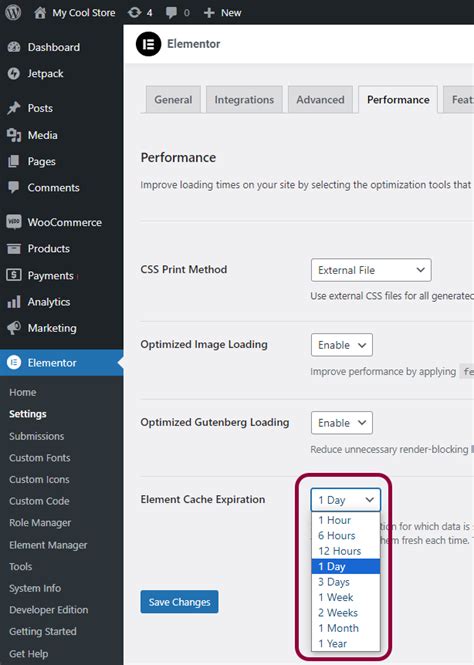 speed up page loading with element caching elementor
