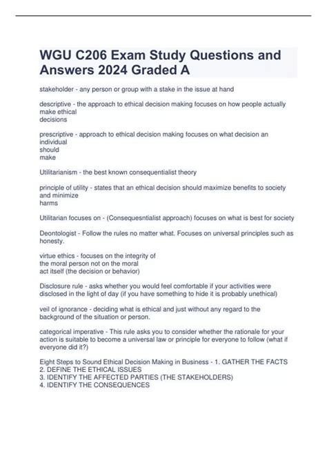 WGU C206 Exam Study Questions And Answers 2024 Graded A WGU C206 Stuvia US