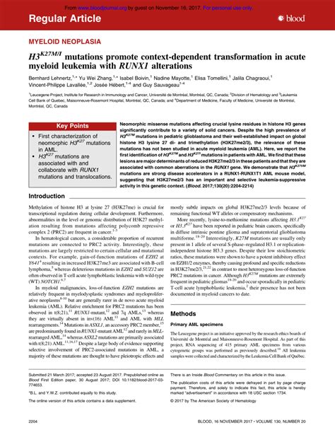 Pdf H3 K27m I Mutations Promote Context Dependent Transformation In Acute Myeloid Leukemia