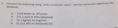 Solved 2 Convert The Following Using Unity Conversion