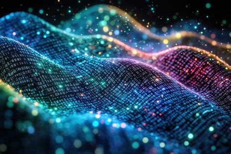 Abstract Digital Waves With Glowing Particles And Binary Patterns Premium Ai Generated Image