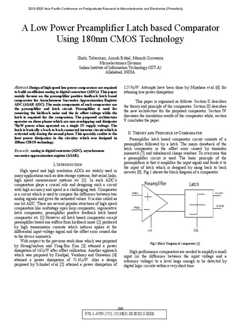 A Low Power Preamplifier Latch Based Comparator Pdf Analog To