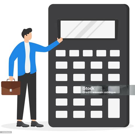 사업가 캐릭터와 계산기 기호 평면 벡터 그림이 있는 비즈니스 계산 개념 경제에 대한 스톡 벡터 아트 및 기타 이미지 경제 계산기 계획 Istock