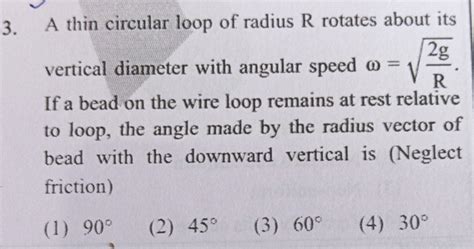 3 A Thin Circular Loop Of Radius R Rotates About Its Vertical Diameter W