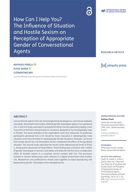 PDF How Can I Help You The Influence Of Situation And Hostile Sexism On Perception Of
