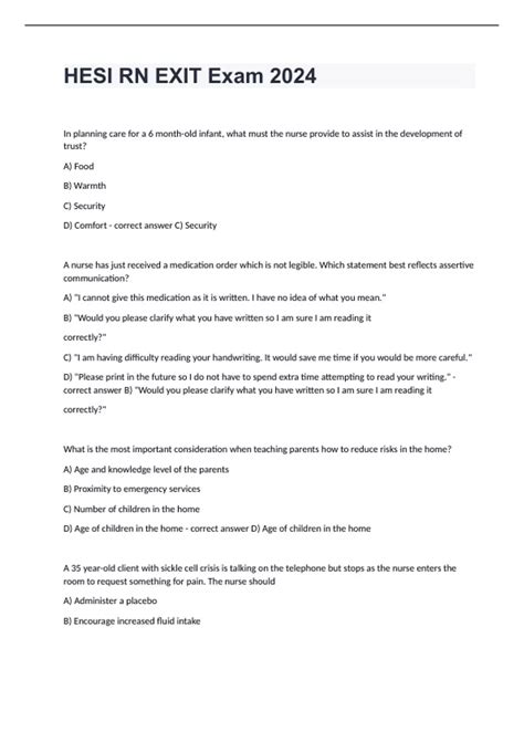 Hesi Rn Exit Exam 2024 Hesi Nursing Nightingale College Question And Answers Correctly Solved