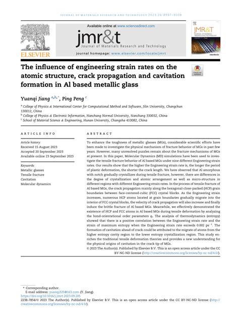 Pdf The Influence Of Engineering Strain Rates On The Atomic Structure Crack Propagation And