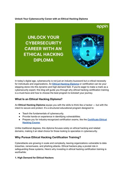 Ppt Unlock Your Cybersecurity Career With An Ethical Hacking Diploma Powerpoint Presentation