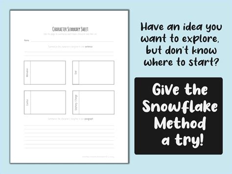 Snowflake Method Novel Outline Story Planning Worksheets Nanowrimo