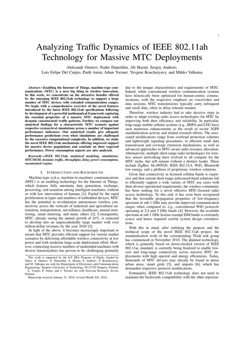 Pdf System Level Analysis Of Ieee 80211ah Technology For Unsaturated Mtc Traffic