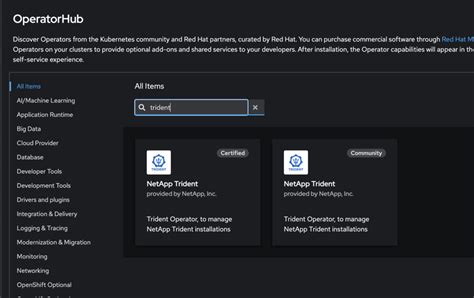Install Trident Using Openshift Operatorhub
