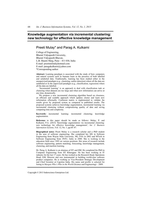 pdf knowledge augmentation via incremental clustering new technology