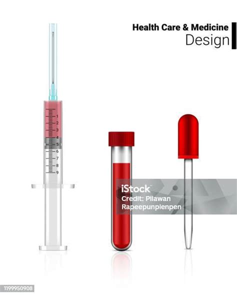혈액 검사튜브 모의 업 주사기와 레드 드롭퍼 현실적인 투명 과학 및 흰색 배경 그림에 학습 건강 관리 및 의료 개념 설계 0명에 대한 스톡 벡터 아트 및 기타 이미지