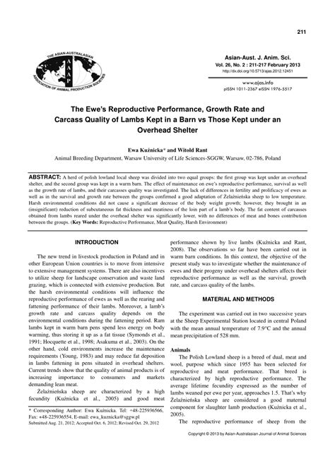 Pdf The Ewes Reproductive Performance Growth Rate And Carcass