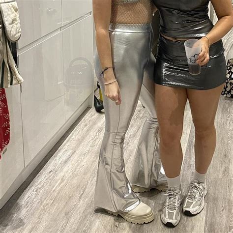 Silver Metallic Leggings Worn Once For An Alien Depop