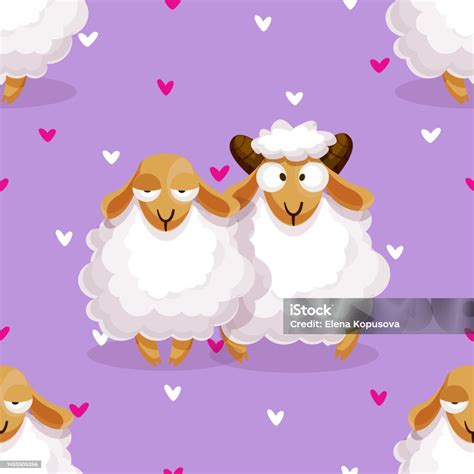 만화 스타일의 사랑 개념 추상적인 다채로운 매끄러운 배경에는 하트가 있는 귀여운 양들이 있습니다 앱 웹사이트 프레젠테이션 또는