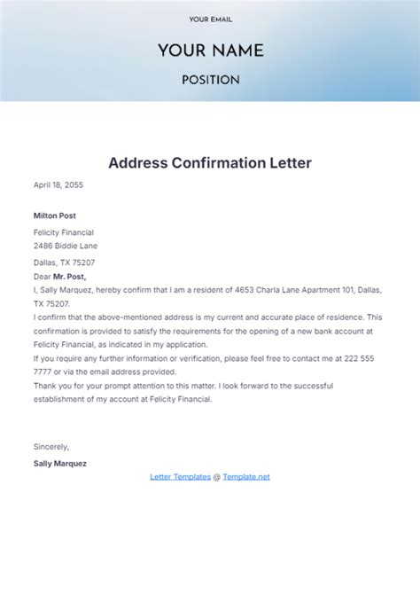 Address Confirmation Letter Template Edit Online And Download Example