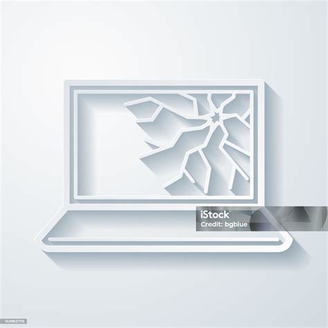 깨진 화면이있는 노트북 빈 배경에 종이 잘라내기 효과가 있는 아이콘 3차원 형태에 대한 스톡 벡터 아트 및 기타 이미지 3차원 형태 개념 고장 Istock
