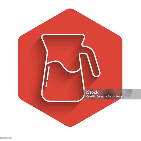 긴 그림자로 격리 된 물 아이콘이있는 흰색 줄 주전자 유리 주전자용물 식수 유리 디켄터 빨간 육각 버튼 벡터 건강한 생활방식에 대한 스톡 벡터 아트 및 기타 이미지 Istock
