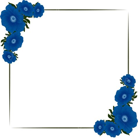 Marco Cuadrado Con Flores Azules PNG dibujos Marco Flores Decoración