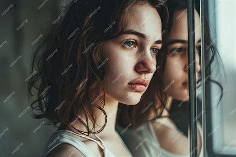 Premium Photo A Young Woman Looking Through A Camera With Impassive Face