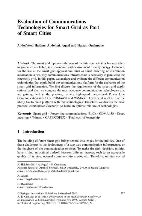 Pdf Evaluation Of Communications Technologies For Smart Grid As Part Of Smart Cities