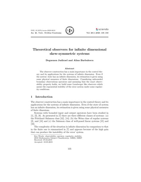 Pdf Theoretical Observers For Infinite Dimensional Skew Symmetric Systems