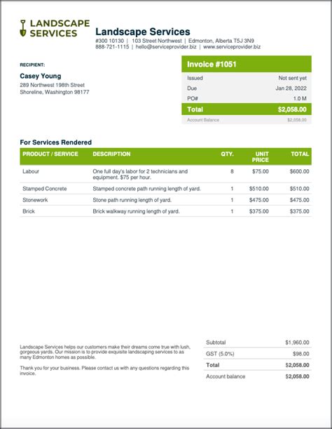 Gardening Invoice Forms Fasci Garden