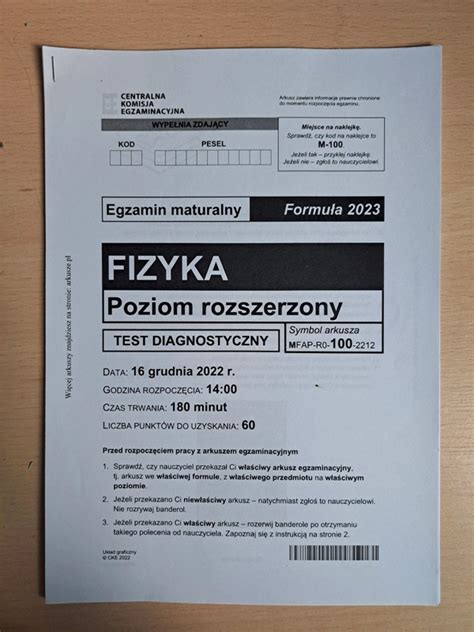 Arkusz Egzamin Maturalny Fizyka Poziom Rozszerzony Formuła 2023 Vinted